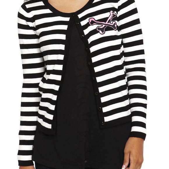 Too Fast | Sweaters | Too Fast Clothing Striped Skull Cardigan | Poshmark